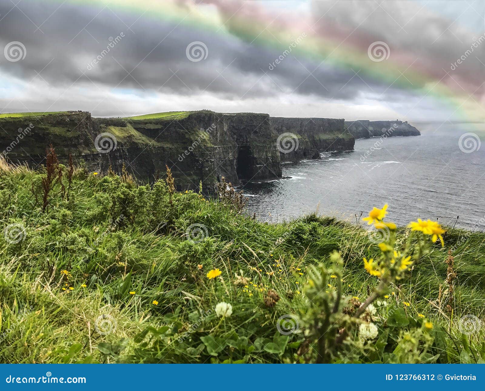 Cliffs of Moher with Rainbow after a Rainstorm Stock Photo - Image of ...