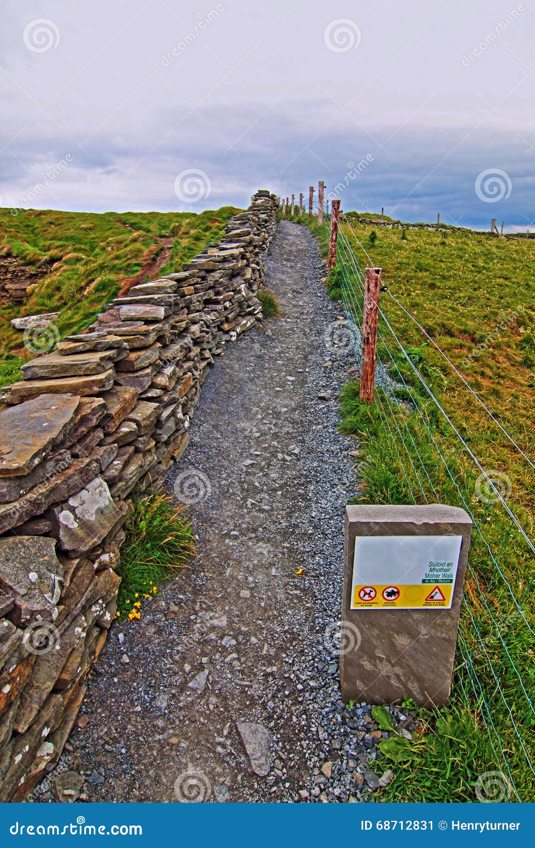 Cliffs of Moher Stone Walled Walking Path Stock Image - Image of lands ...