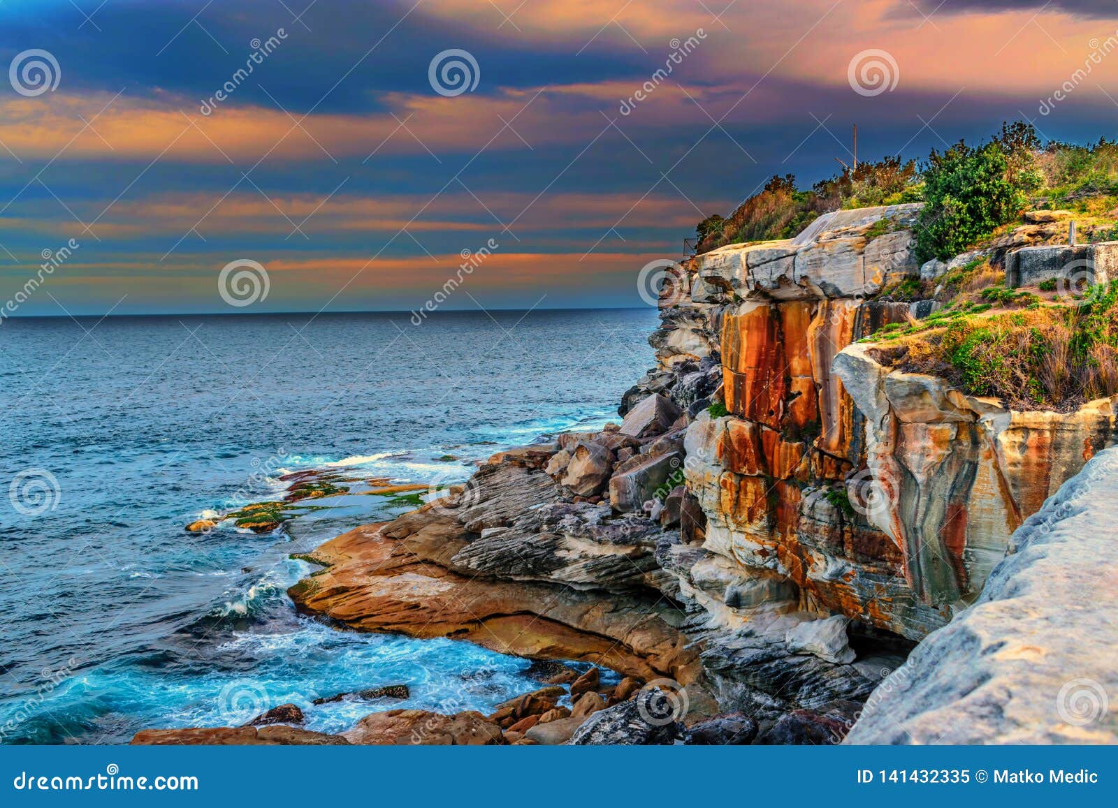 Cliffs and Rough Sea at Sunset Stock Image - Image of beautiful, rock ...