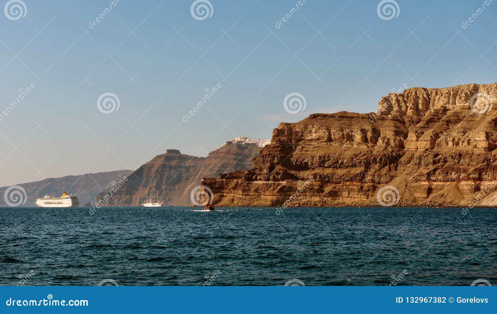 Cliffs of Santorini Island, View from Sea Port Stock Photo - Image of ...