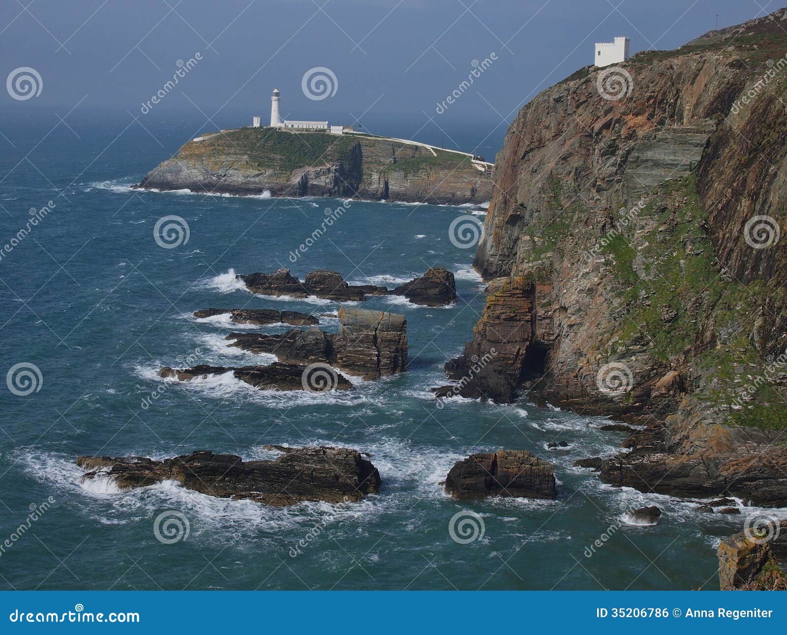 Cliffs with South Stack Lighthouse, Wales Stock Photo - Image of welsh ...
