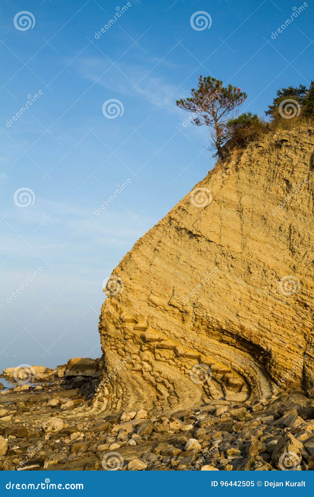 Cliffs at Strunjan stock image. Image of erosion, beach - 96442505
