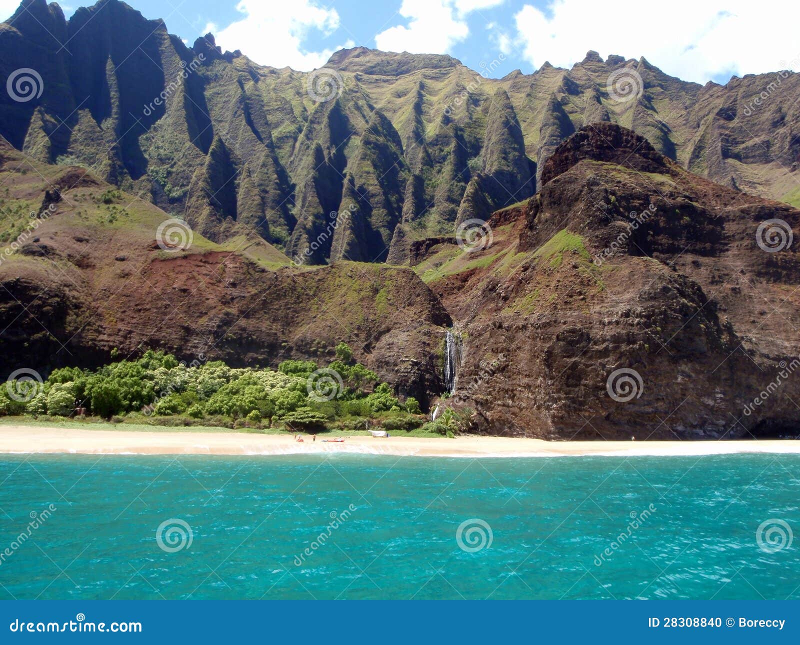 Cliffs and Waterfall at Na Pali Coast, Kauai, Hawaii Stock Photo ...
