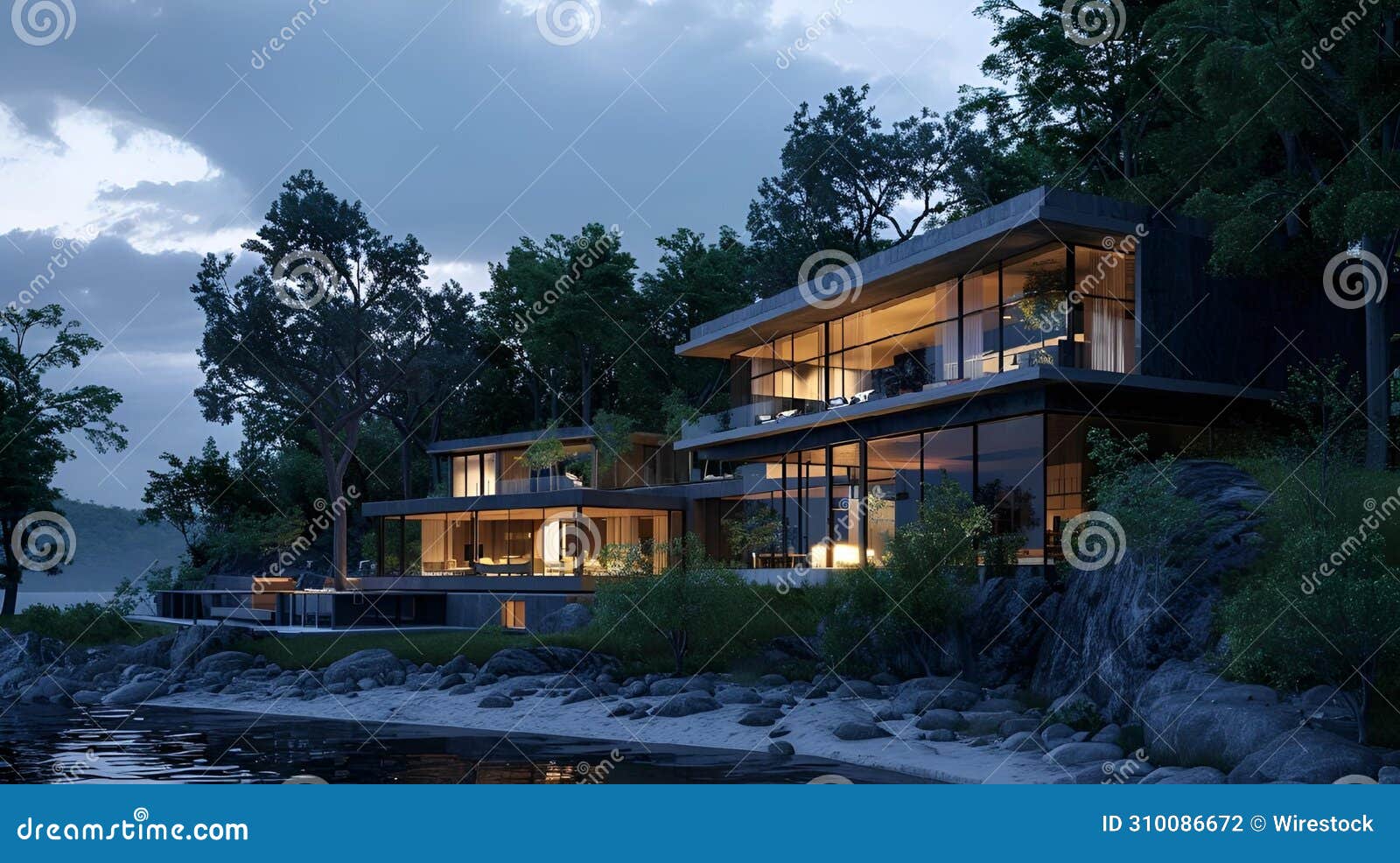 Cliffside House Overlooking the Water, AI-generated. Stock Illustration ...