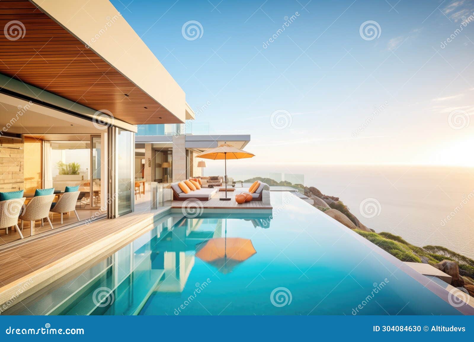 Cliffside Luxury House with Infinity Pool Stock Photo - Image of ...