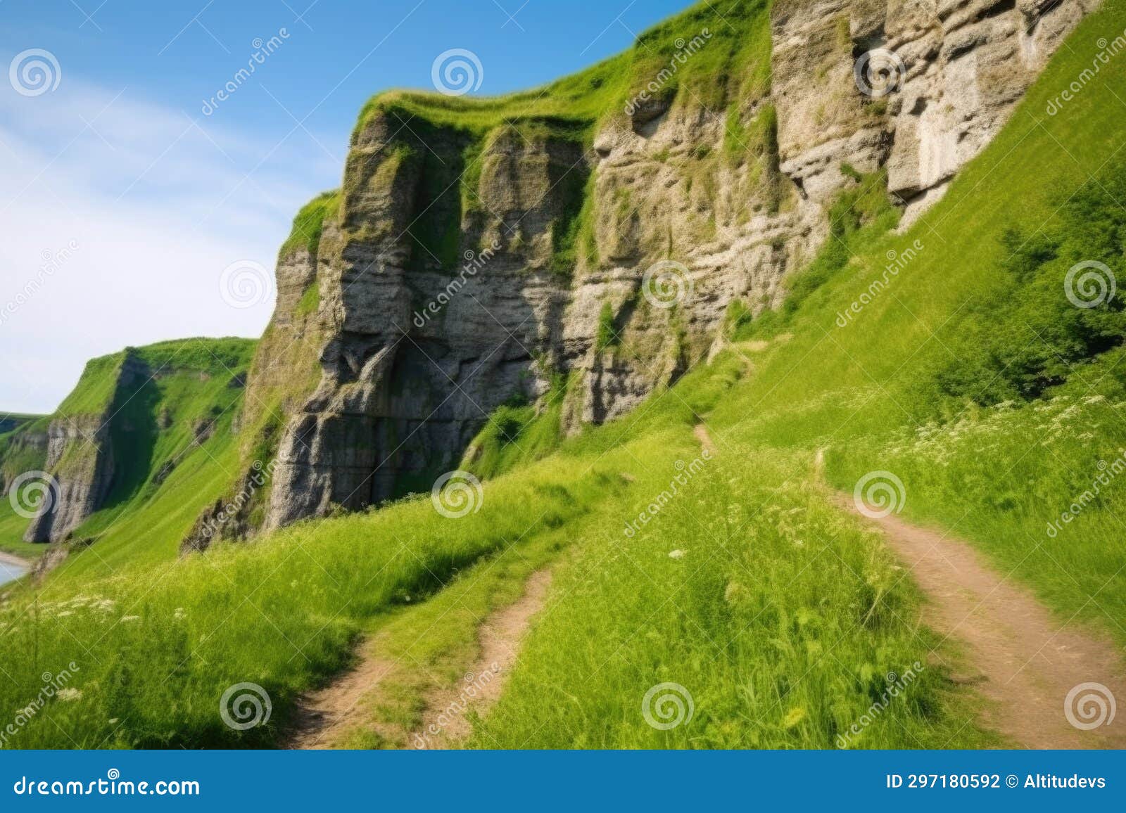 Cliffside Trail Under the Shadow of Towering Cliffs Stock Illustration ...