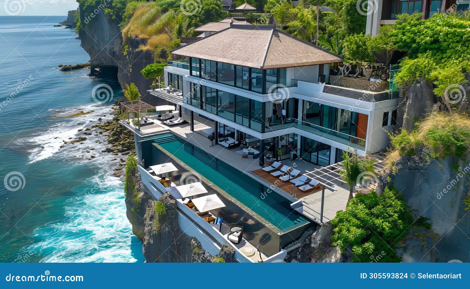 Cliffside Villa Interior Concept Stock Illustration - Illustration of ...