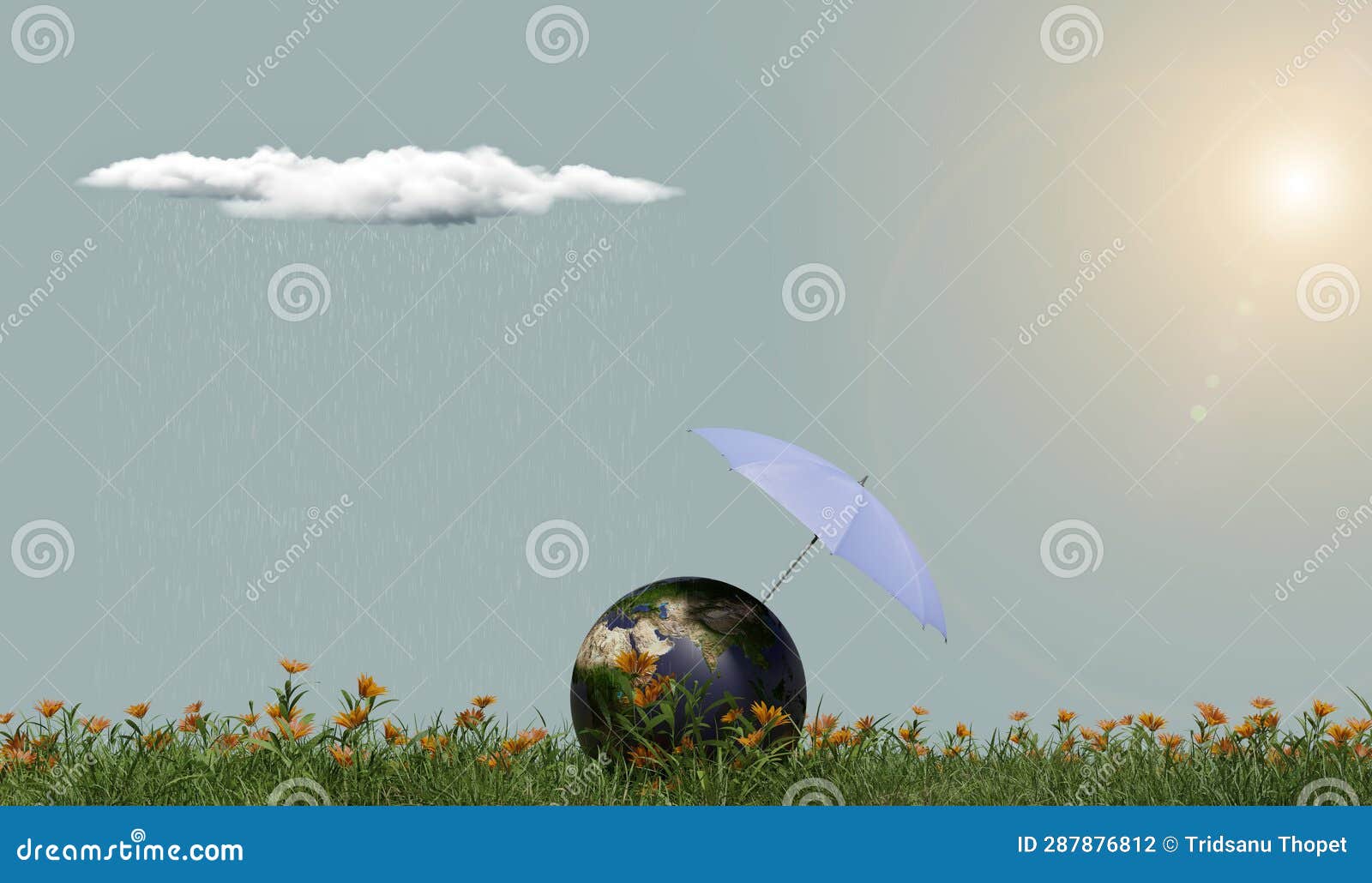 Climate Change Concept Earth with Raining and Hard Sunlight Stock ...