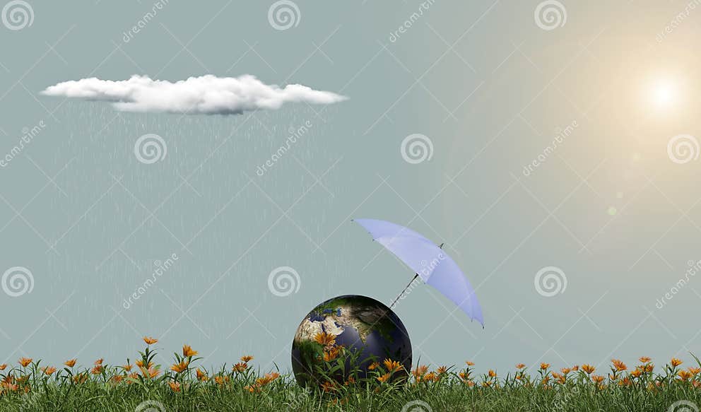 Climate Change Concept Earth with Raining and Hard Sunlight Stock ...