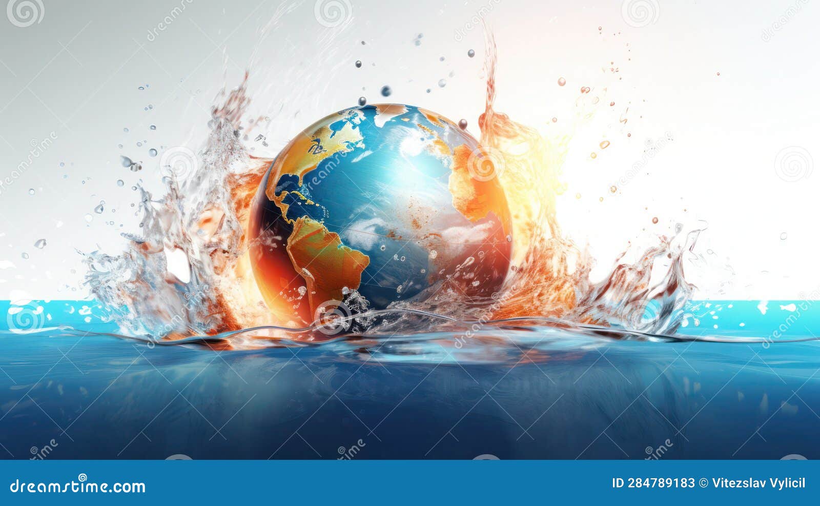 Climate Change Concept. Overheated Planet Earth Hitting Water Surface ...