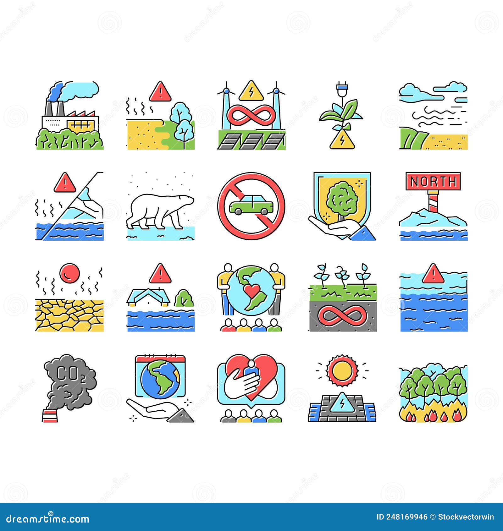 Climate Change and Eco Problem Icons Set Vector Stock Vector ...
