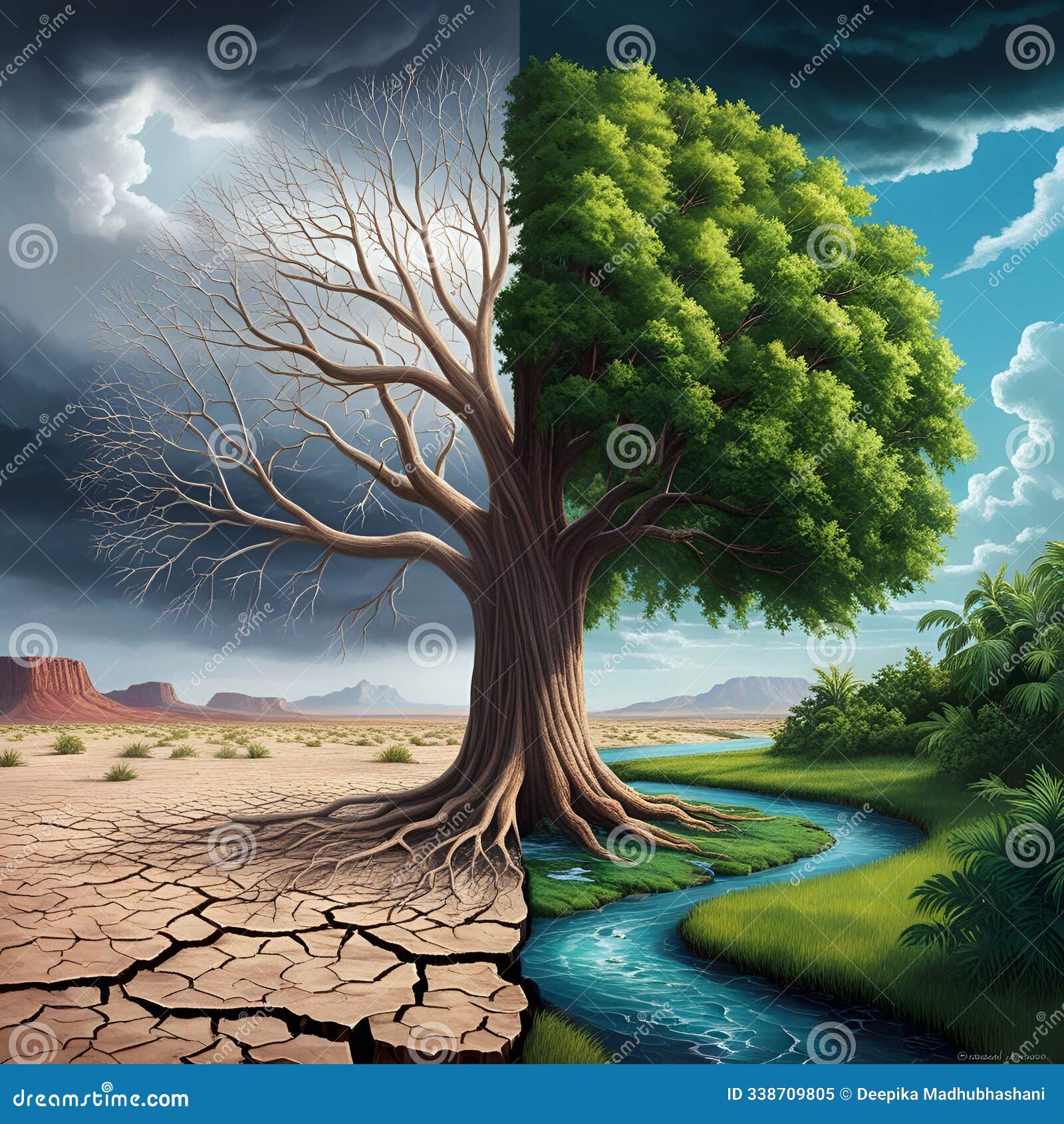 Half Dead and Alive Tree at Drought, Nature Background, Climate ...