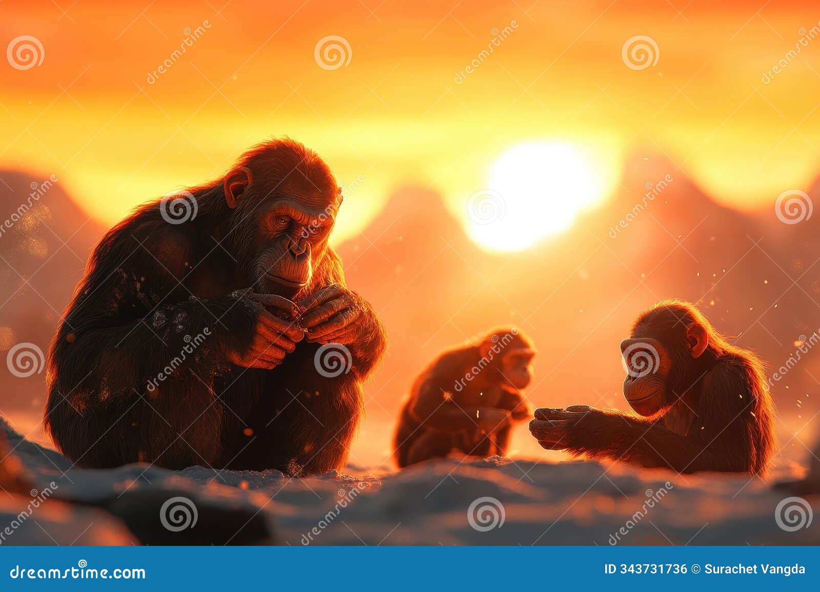 Climate Change Impact on Human Evolution CGI Depiction Stock ...