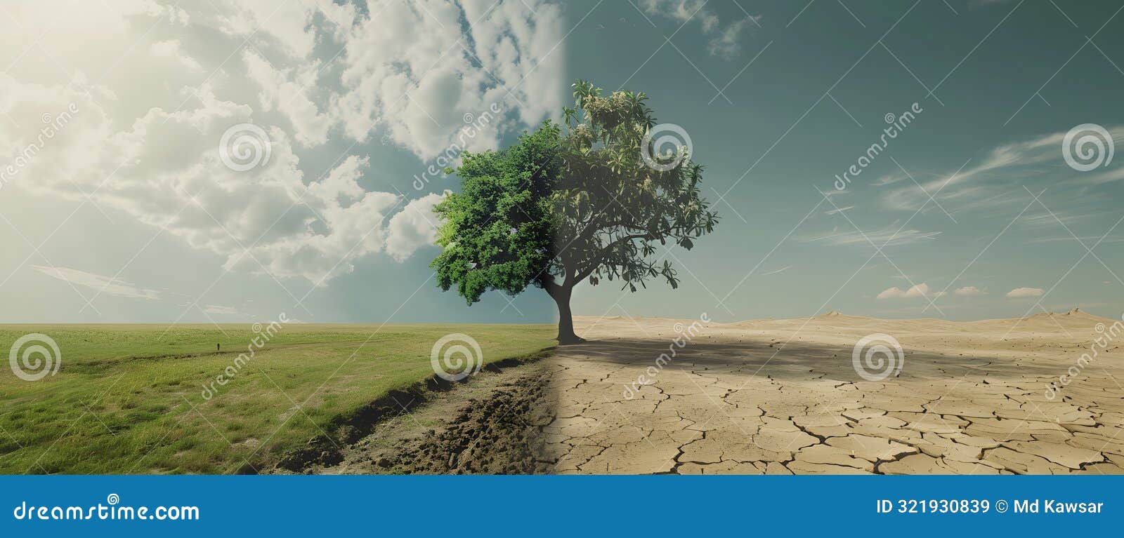 Climate Change: Lush Greenery Vs Arid Desert Split Stock Illustration ...