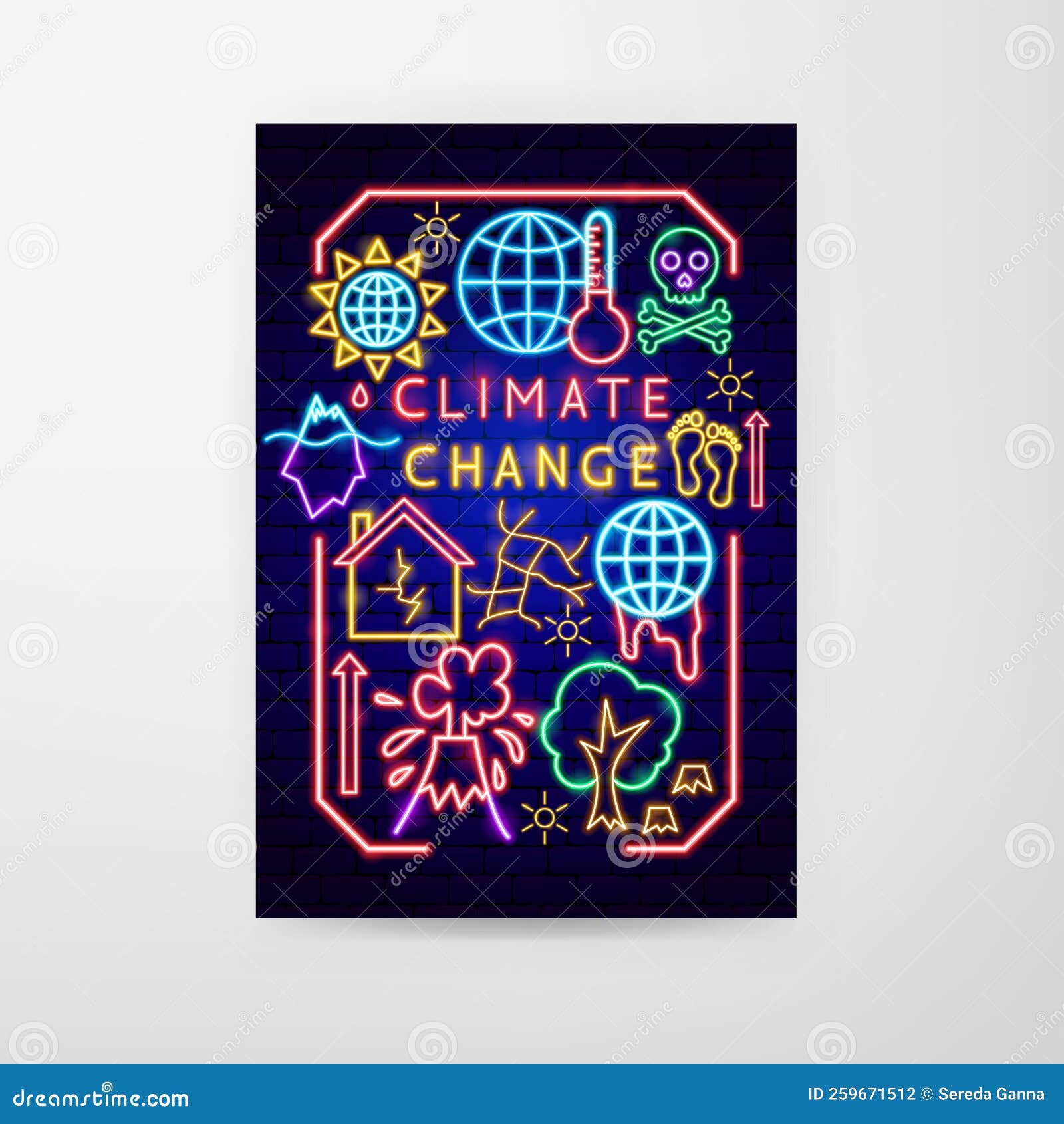 Change Neon Sign On Brick Wall Background. Vector Illustration ...