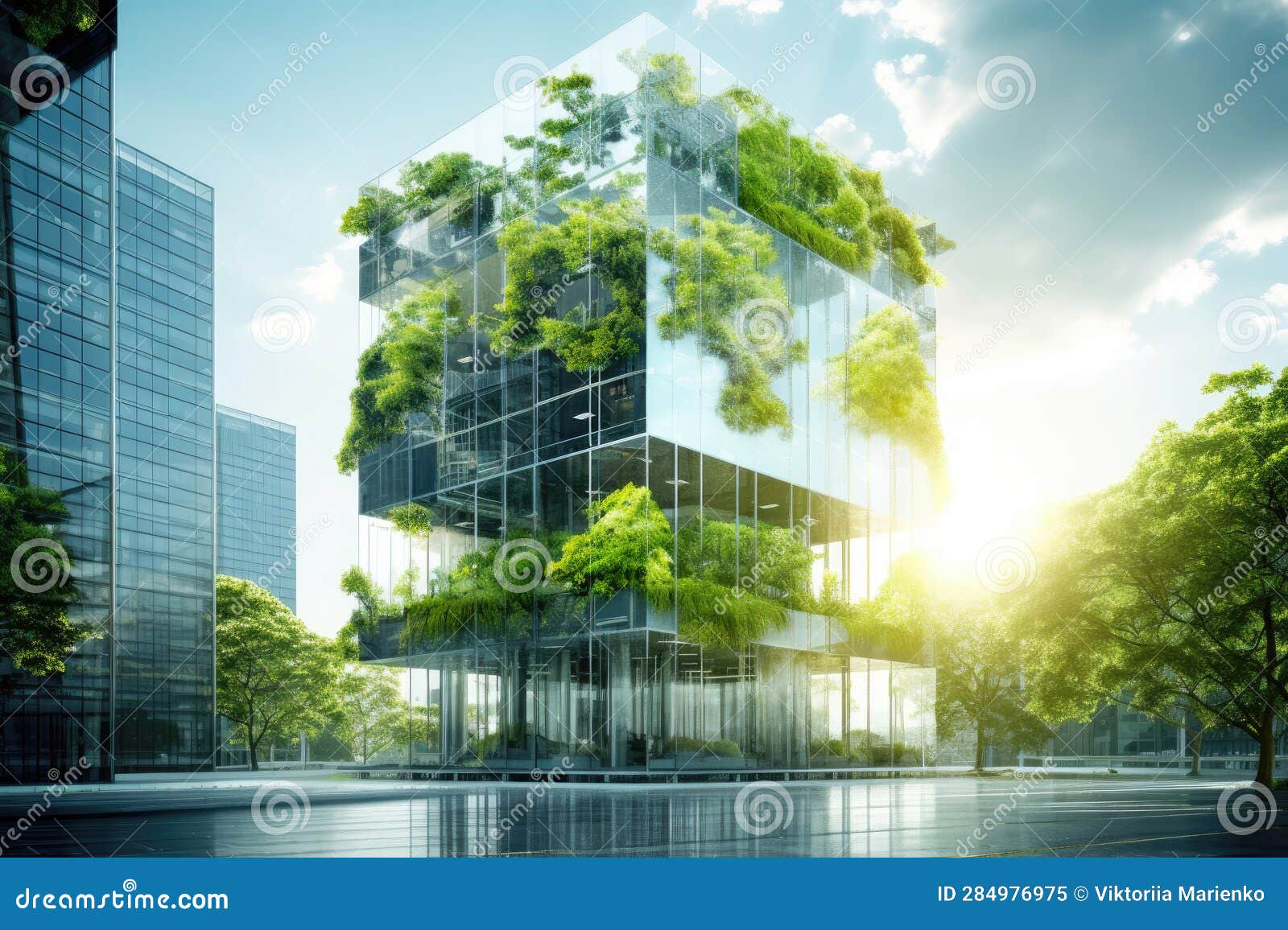 Climate Change Solution: Eco Friendly Glass Building Stock Illustration ...