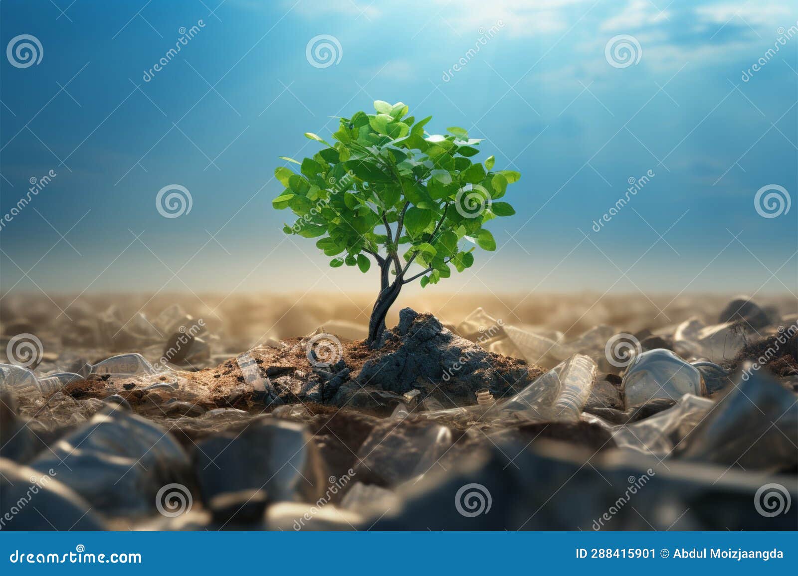 Climate Change Symbolized, Green Tree Surrounded by Plastic and Drought ...
