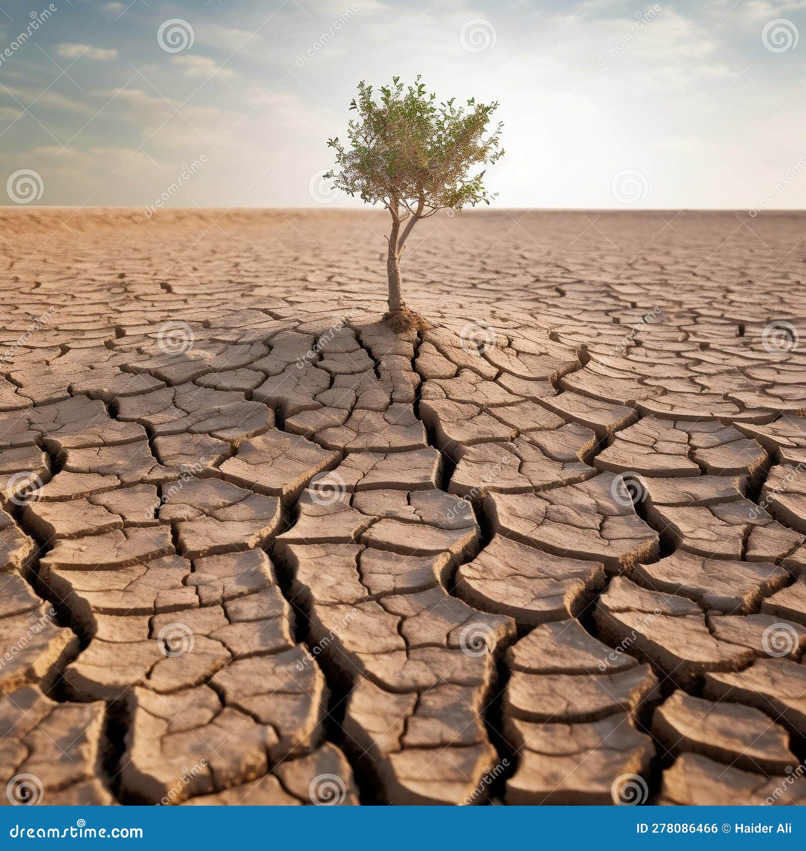 Climate Change: Tree on Drought-Ridden Land. Generative AI Stock ...