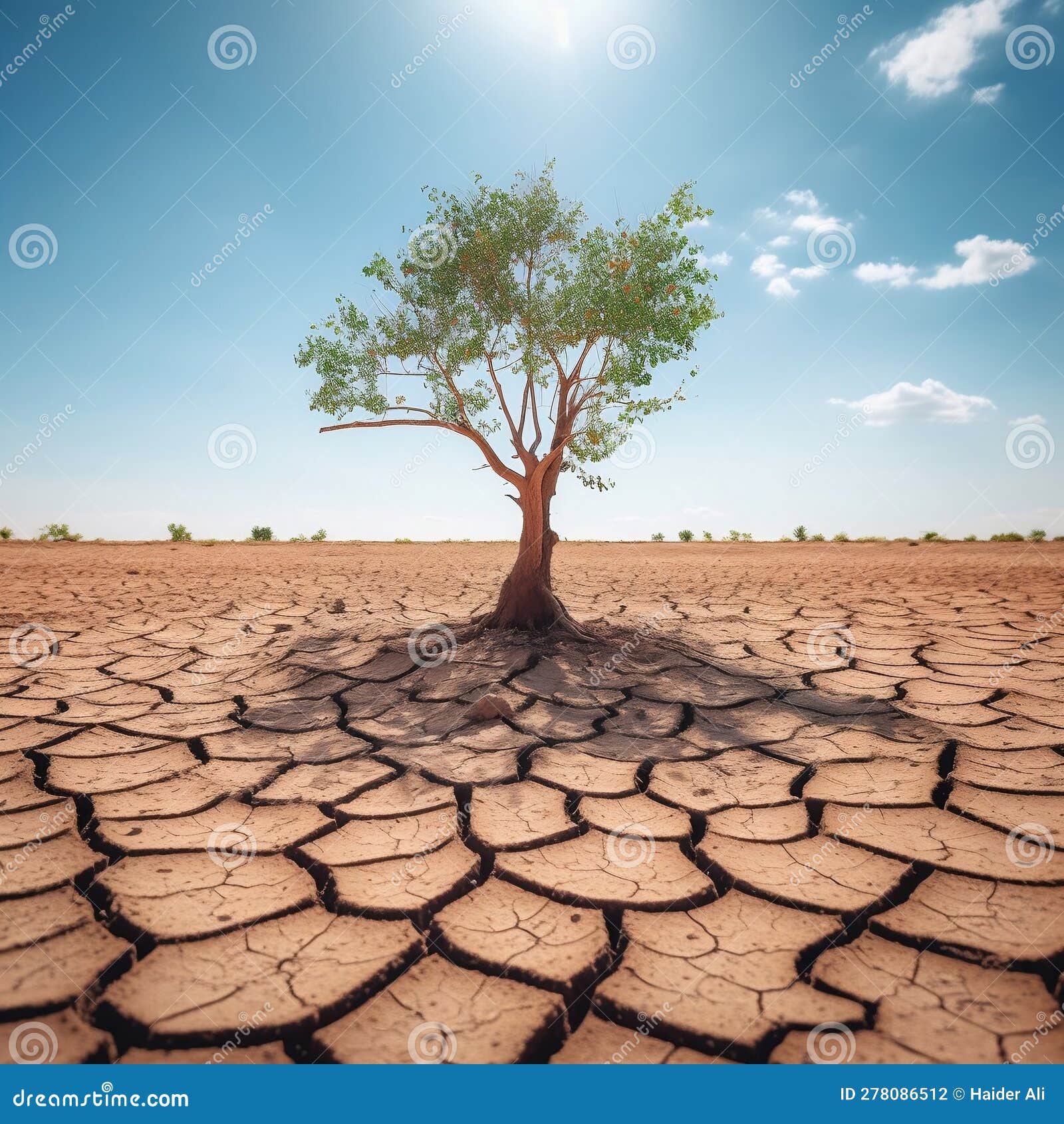 Climate Change: Tree on Drought-Ridden Land. Generative AI Stock ...