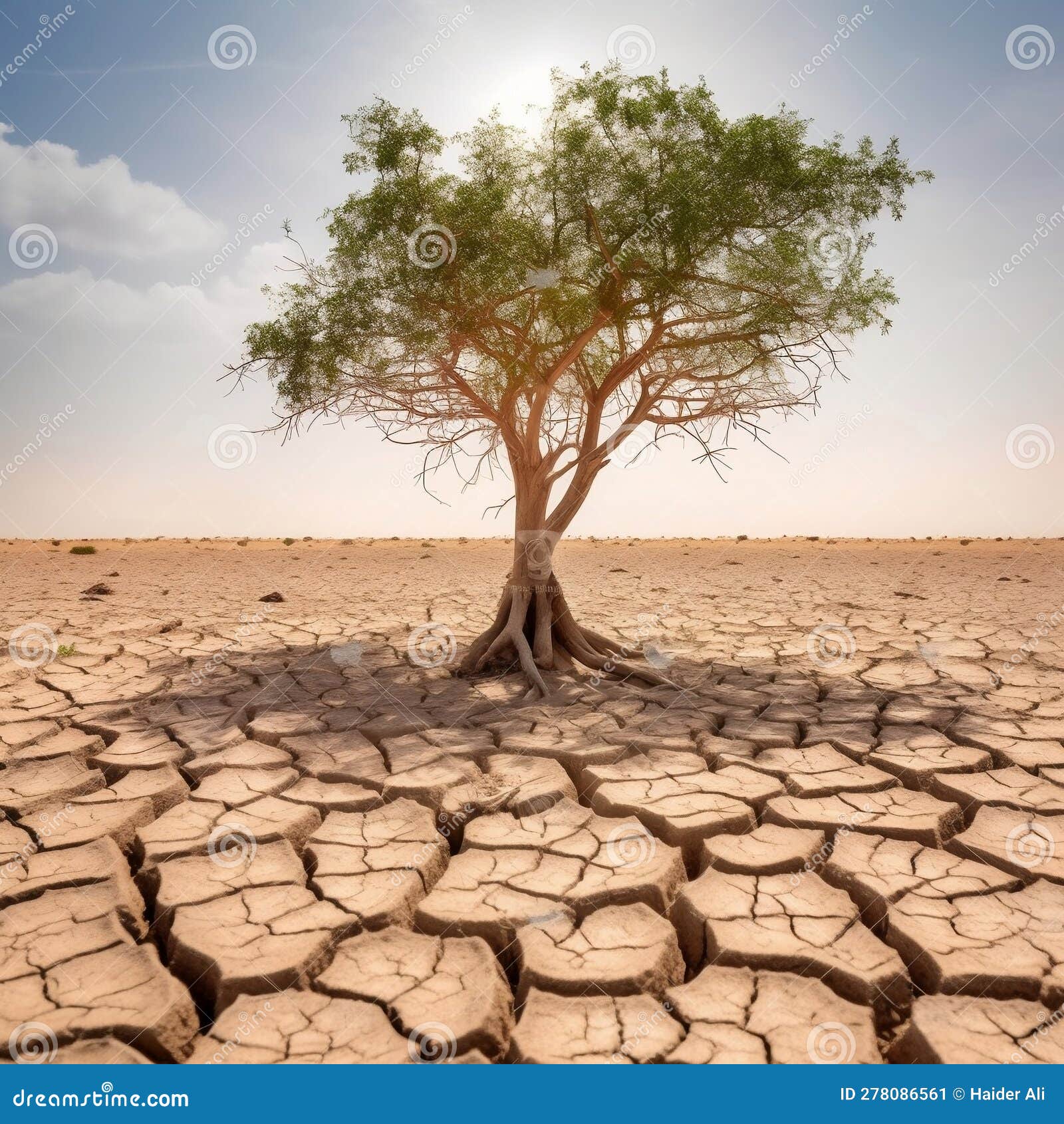 Climate Change: Tree on Drought-Ridden Land. Generative AI Stock ...