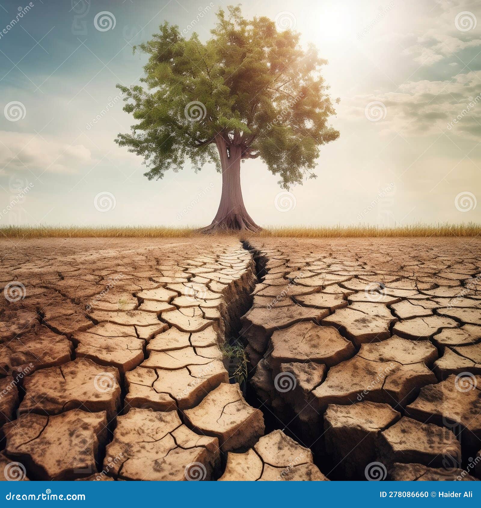 Climate Change: Tree on Drought-Ridden Land. Generative AI Stock Photo ...