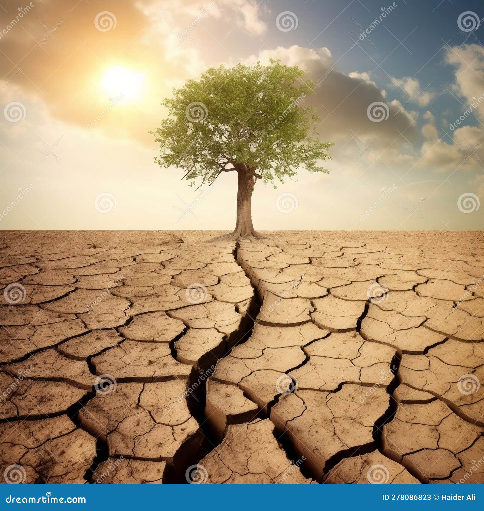 Climate Change: Tree on Drought-Ridden Land. Generative AI Stock ...