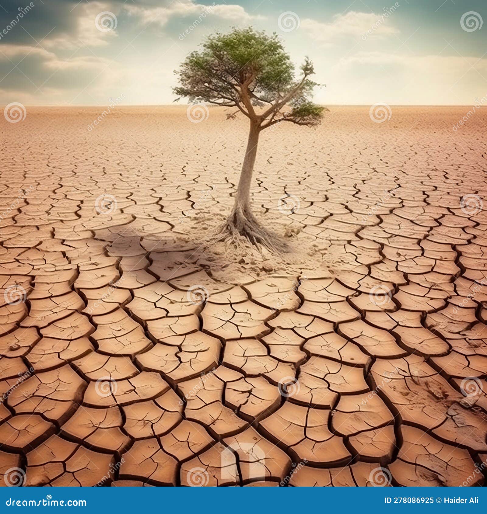 Climate Change: Tree on Drought-Ridden Land. Generative AI Stock ...