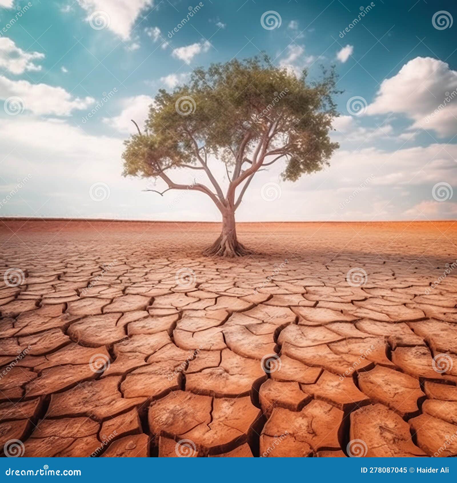 Climate Change: Tree on Drought-Ridden Land. Generative AI Stock ...
