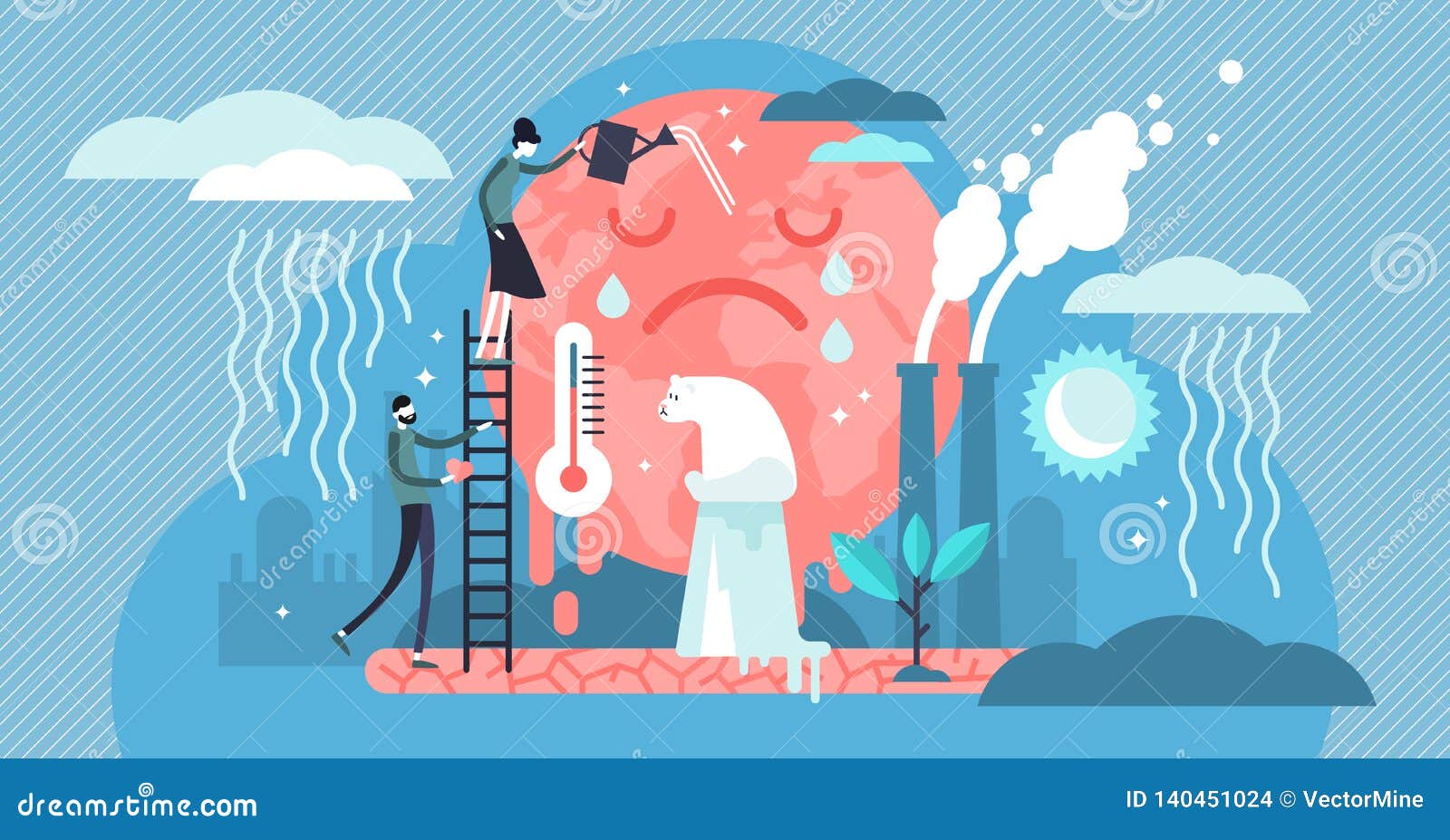 Climate Change Vector Illustration. Flat Global Warming Tiny Person ...