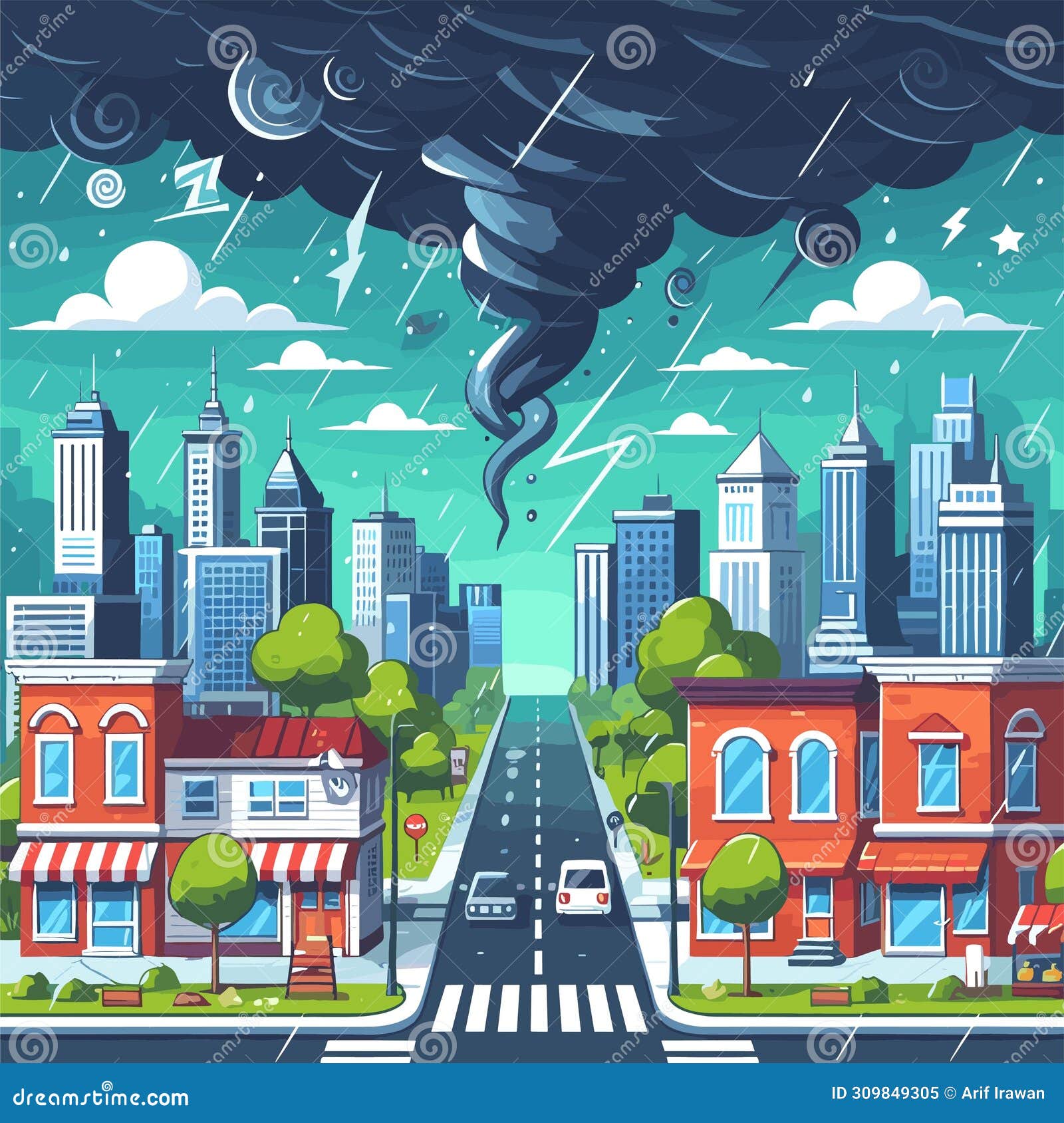 Climate Change Wind Tornado Destroy City Illustration Stock ...