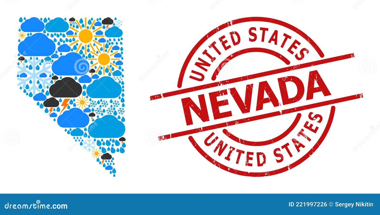 Climate Pattern Map of Nevada State and Grunge Stamp Stock Vector ...