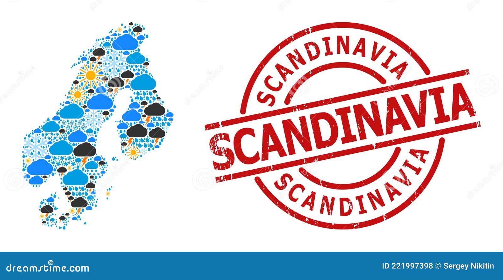 Climate Collage Map of Scandinavia and Rubber Seal Stock Vector ...