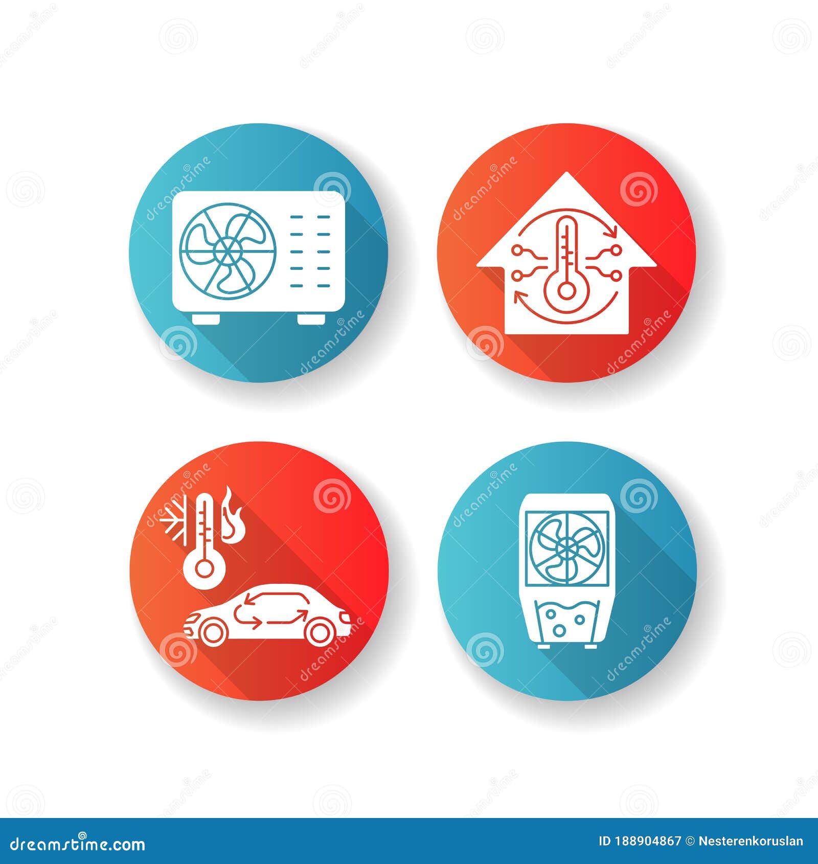 Climate Control Flat Design Long Shadow Glyph Icons Set Stock Vector ...