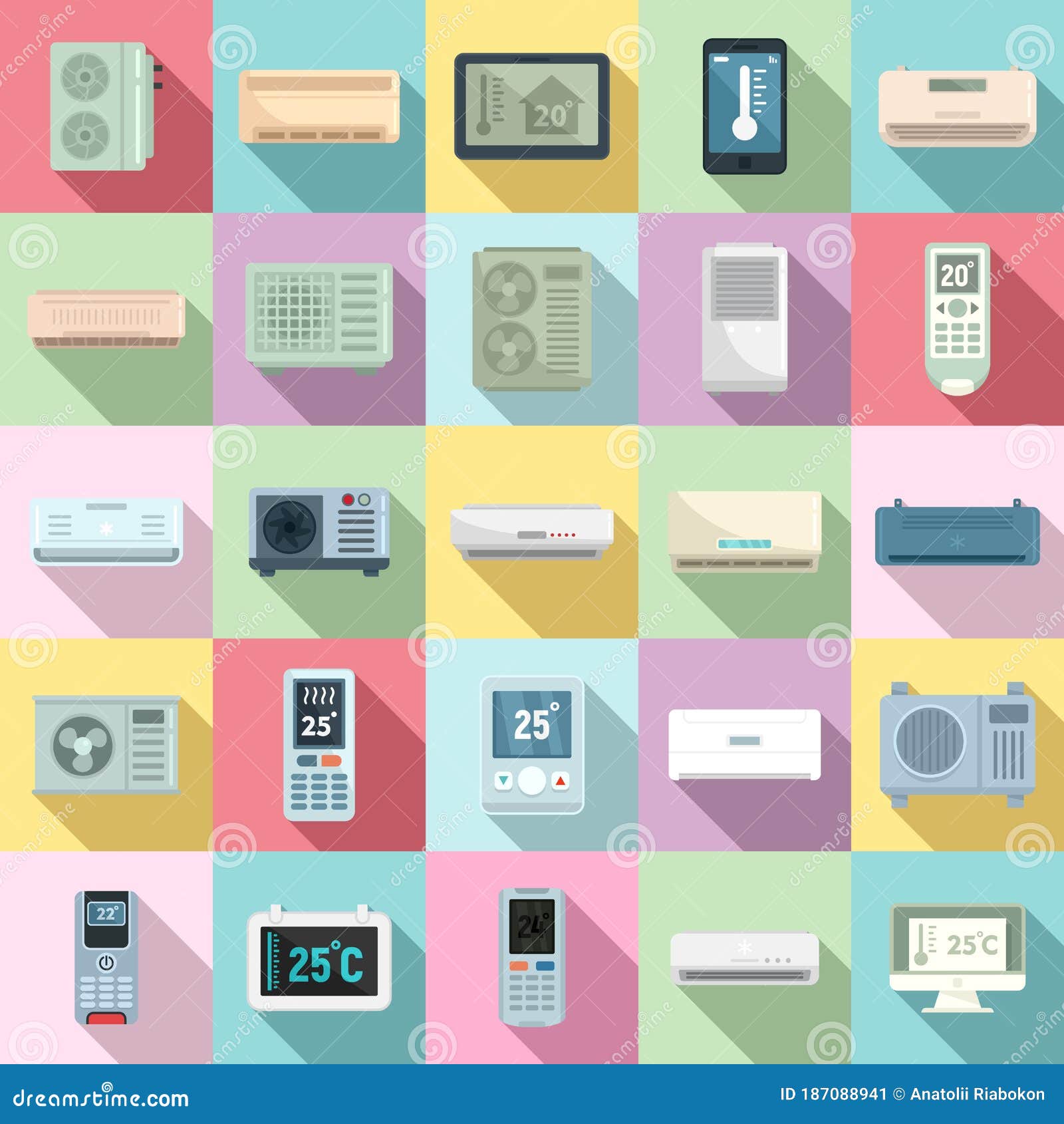 Climate Control Systems Icons Set, Flat Style Stock Vector ...