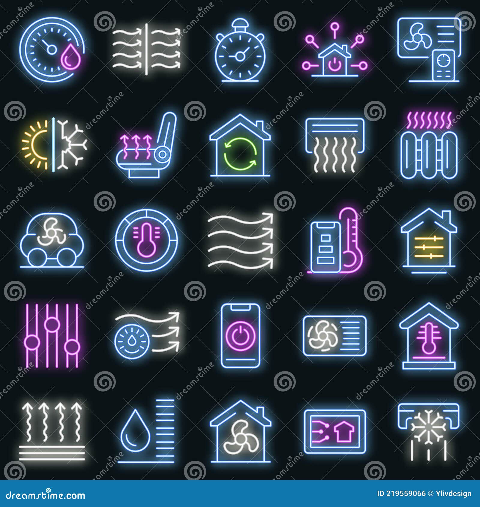 Climate Control Systems Icons Set Vector Neon Stock Illustration ...