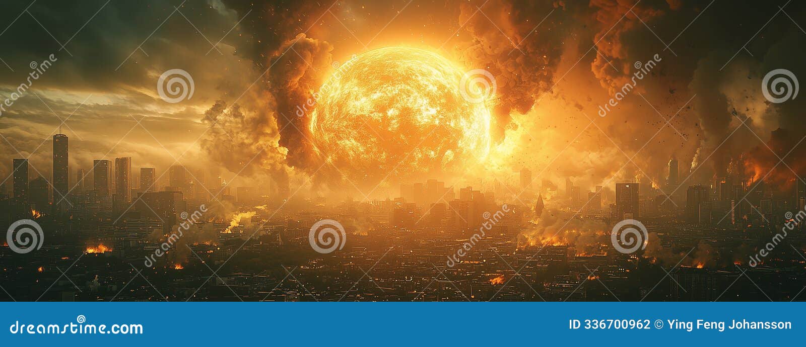 Climate Crisis, Global Warming, Burning Cityscape. Stock Illustration ...