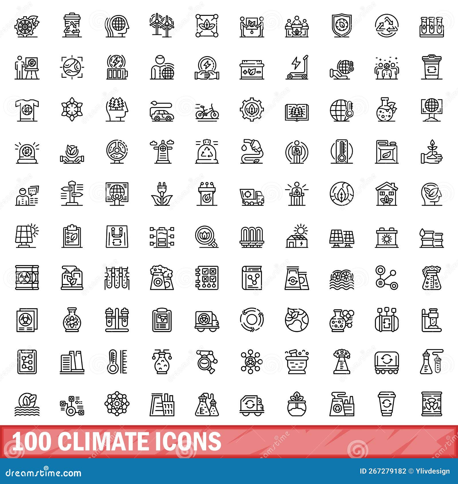 100 Climate Icons Set, Outline Style Stock Illustration - Illustration ...