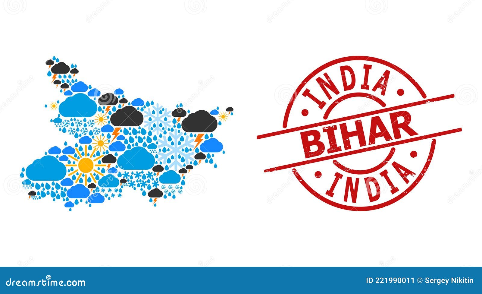 Climate Pattern Map of Bihar State and Rubber Badge Stock Vector ...
