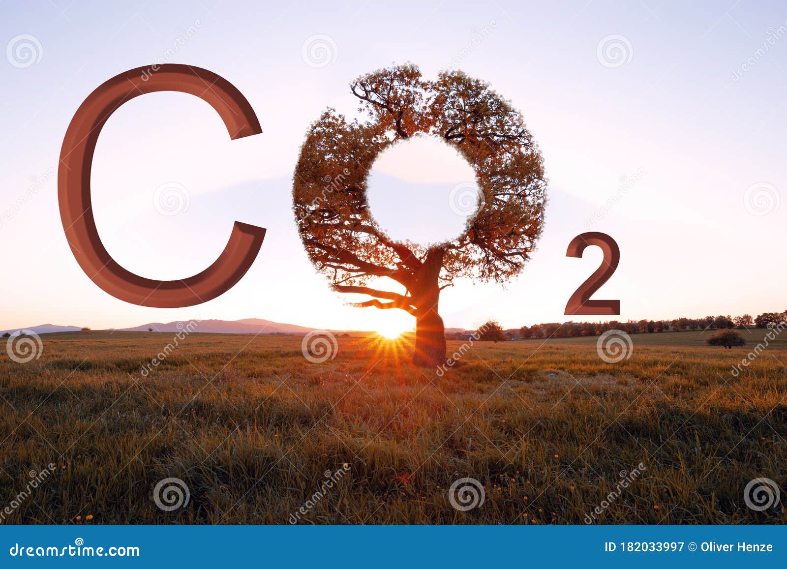 Climate Protection, CO2 Tree with Sun Editorial Photography - Image of ...