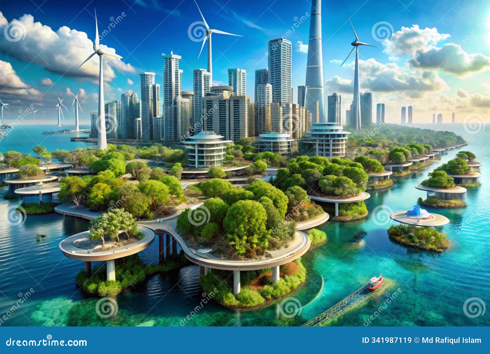 Climate-Resilient Cities on Stilts Stock Illustration - Illustration of ...