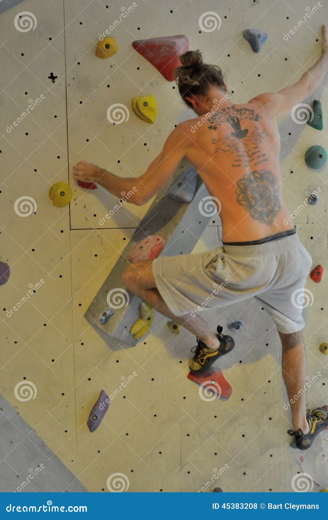 Climber in Action, Concentration before a Difficult Jump Editorial ...