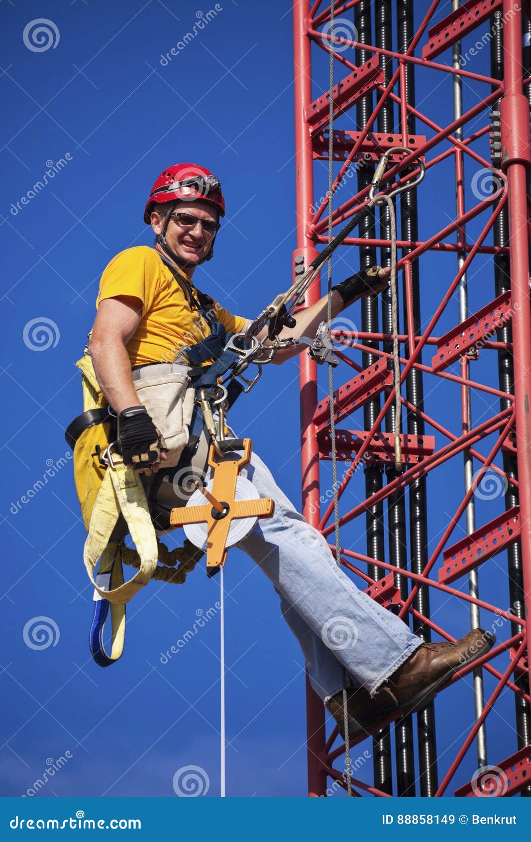 Climber Ascending the Cellular Tower Stock Image - Image of cable, hard ...
