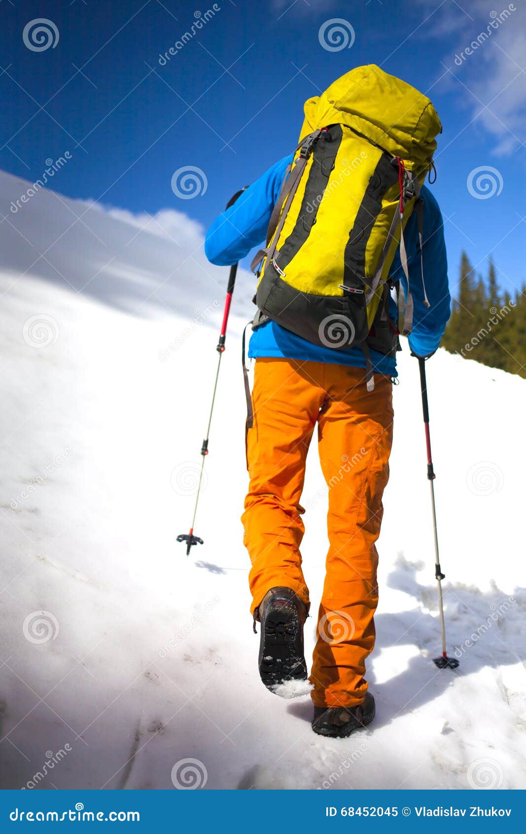 Climber with a Backpack Climbs the Snow. Stock Image - Image of glasses ...