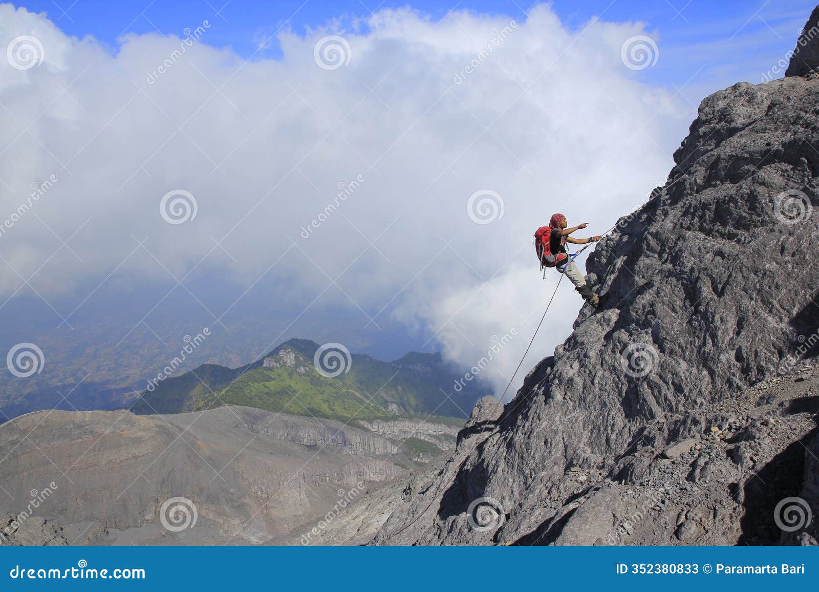 Climber Climb Lava Rock Wall Using Ropes Editorial Stock Photo - Image ...