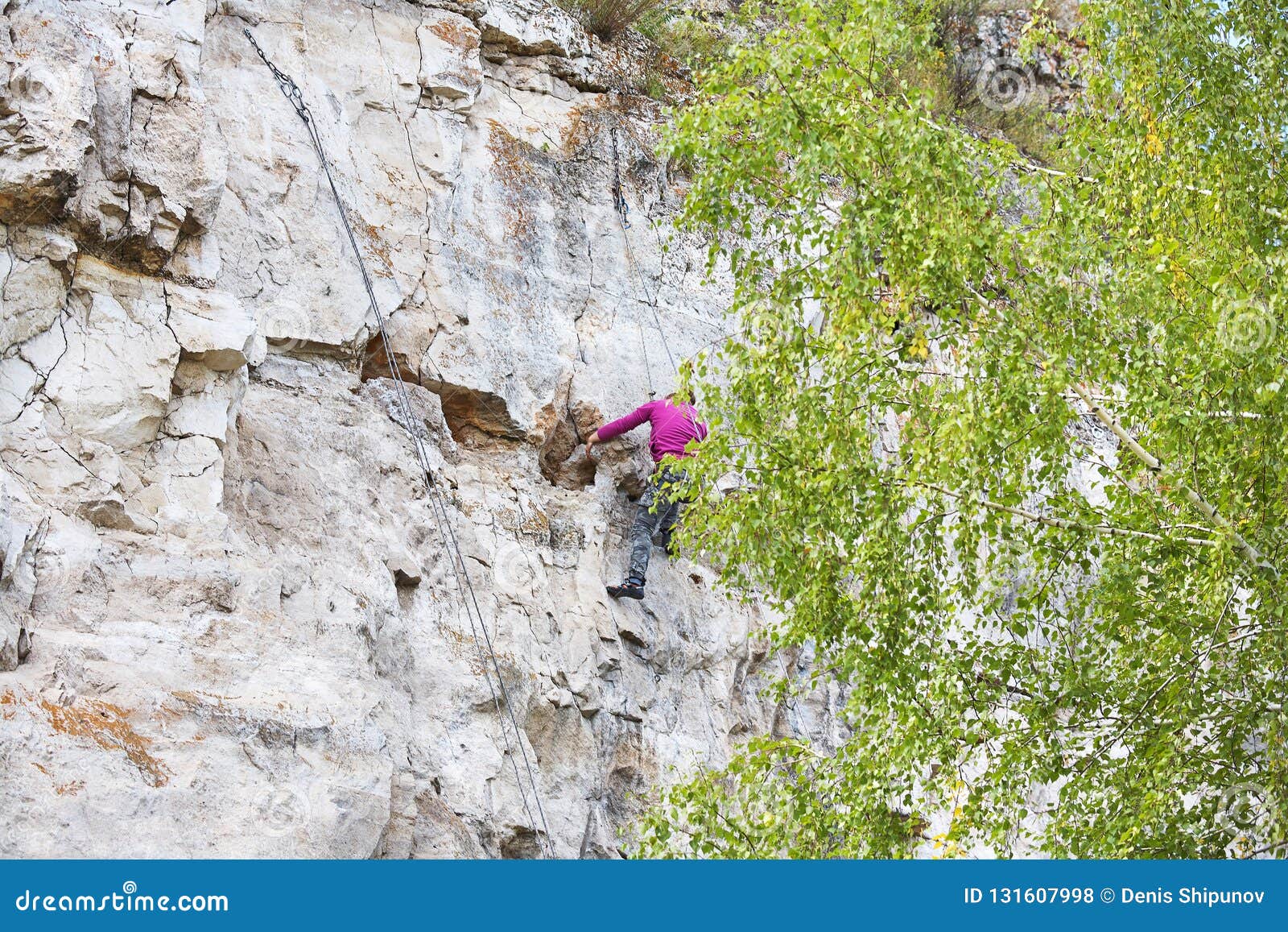 Climber Climbing a Cliff with a Rope Stock Photo - Image of extreme ...
