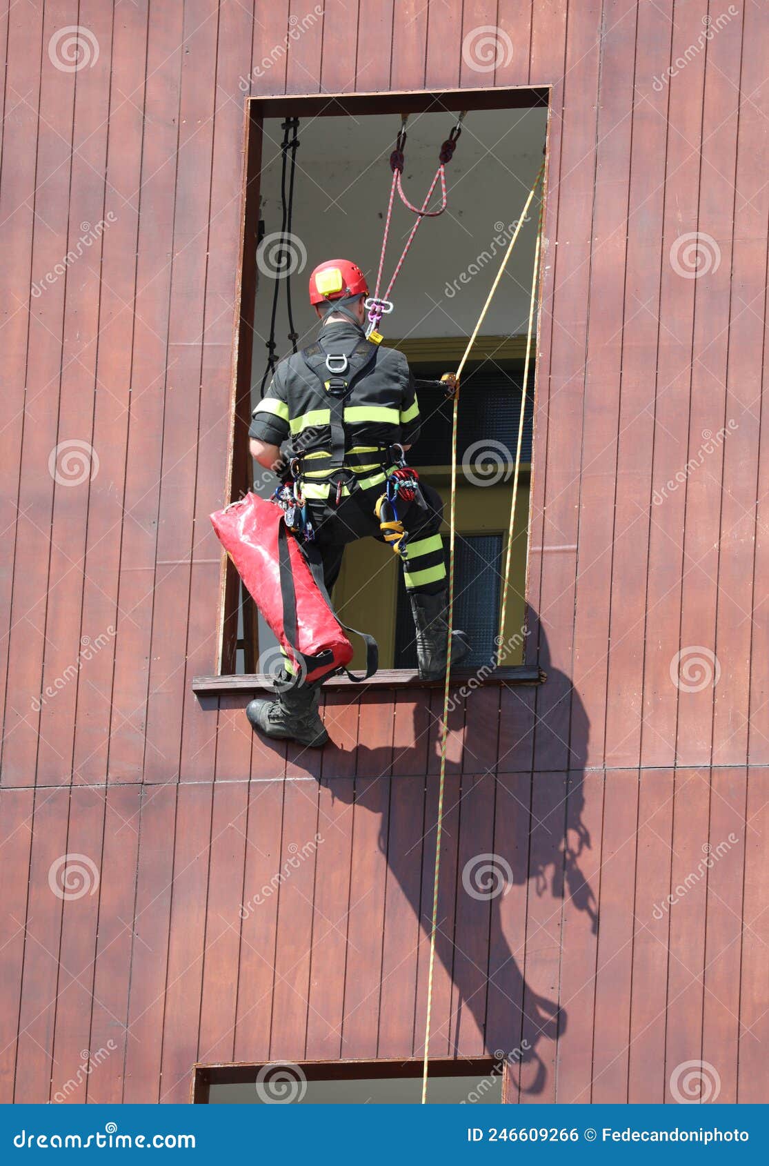 Climber Firefighter Go in the House by Window Stock Photo - Image of ...