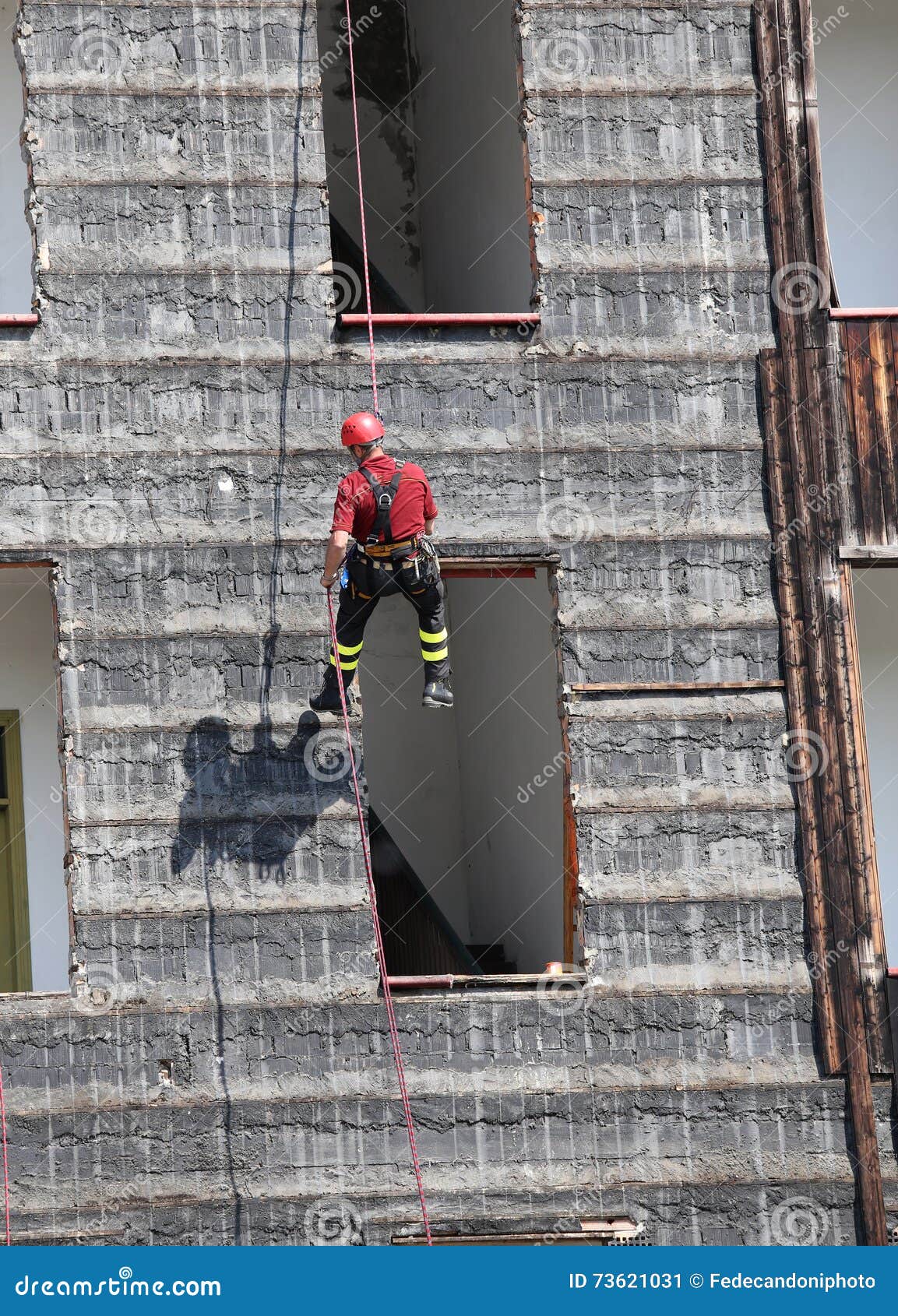 Climber Firefighter Rappelling the Wall Stock Image - Image of station ...