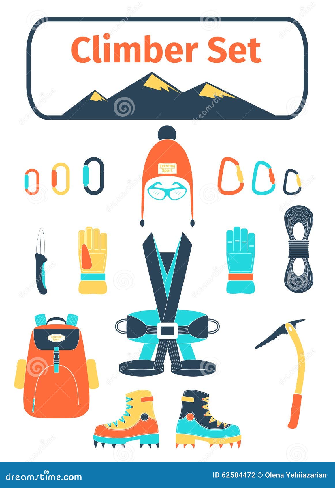 Climber Icons Set with Equipment Stock Vector - Illustration of ...