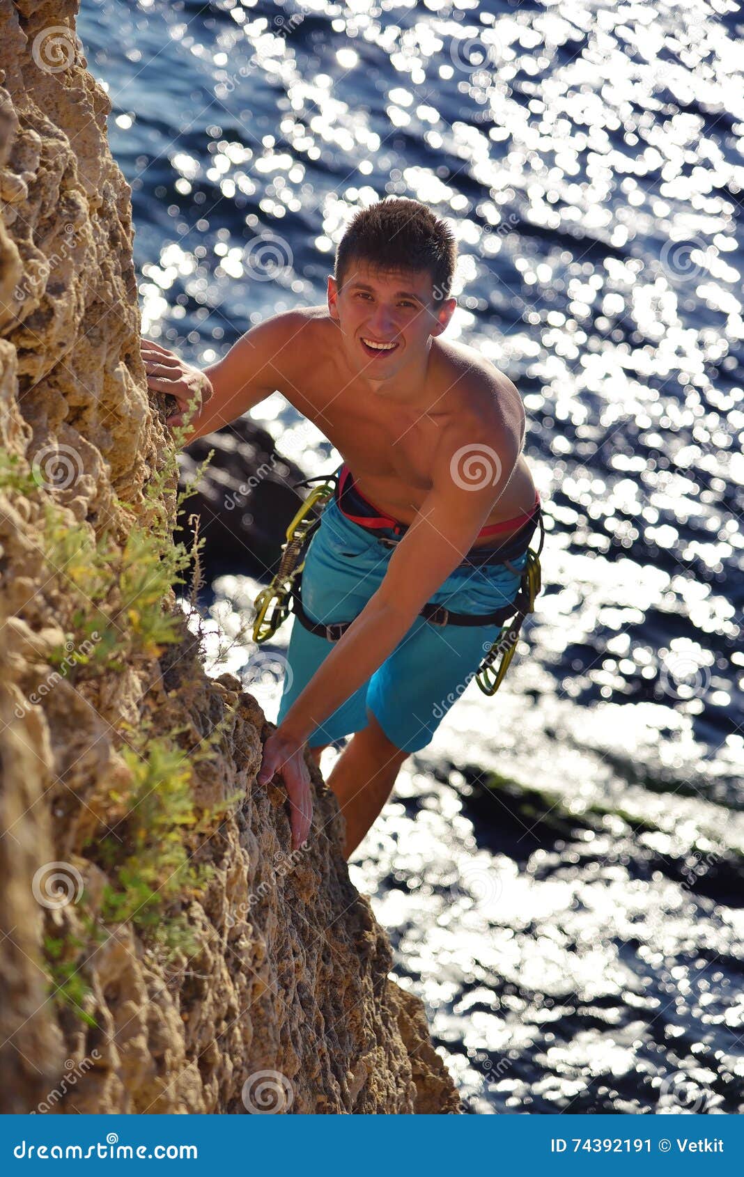 Climber Man Climbs on Rocky Wall Stock Image - Image of hike, endurance ...