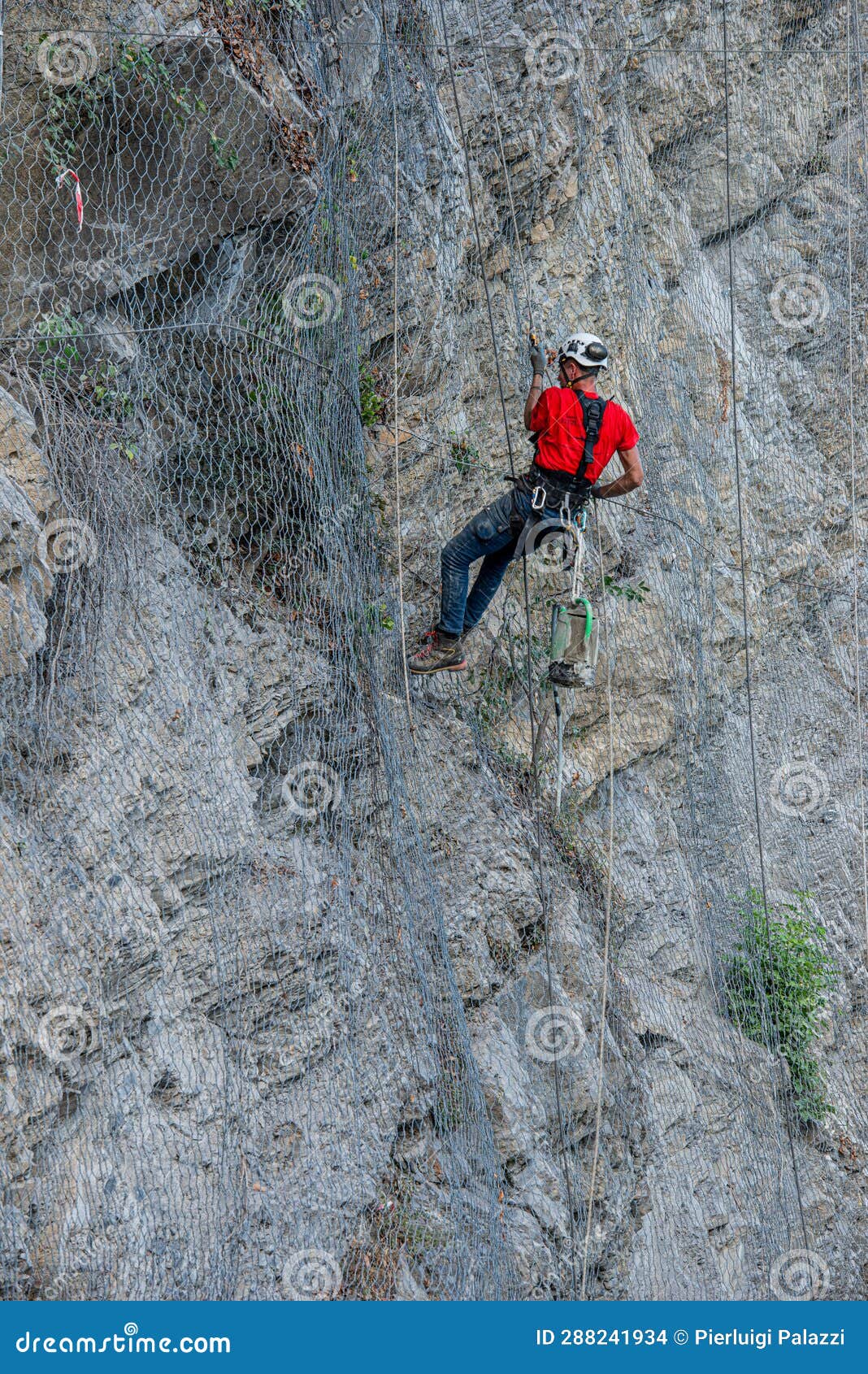 Climber Placing Safety Nets To Avoid Falling Rocks Editorial Stock ...